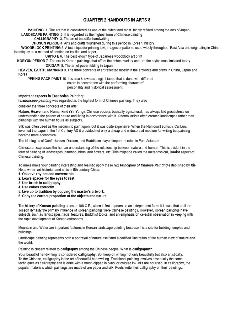 Quarter 2 Handouts in Arts 8 | PDF | Ukiyo E | Origami