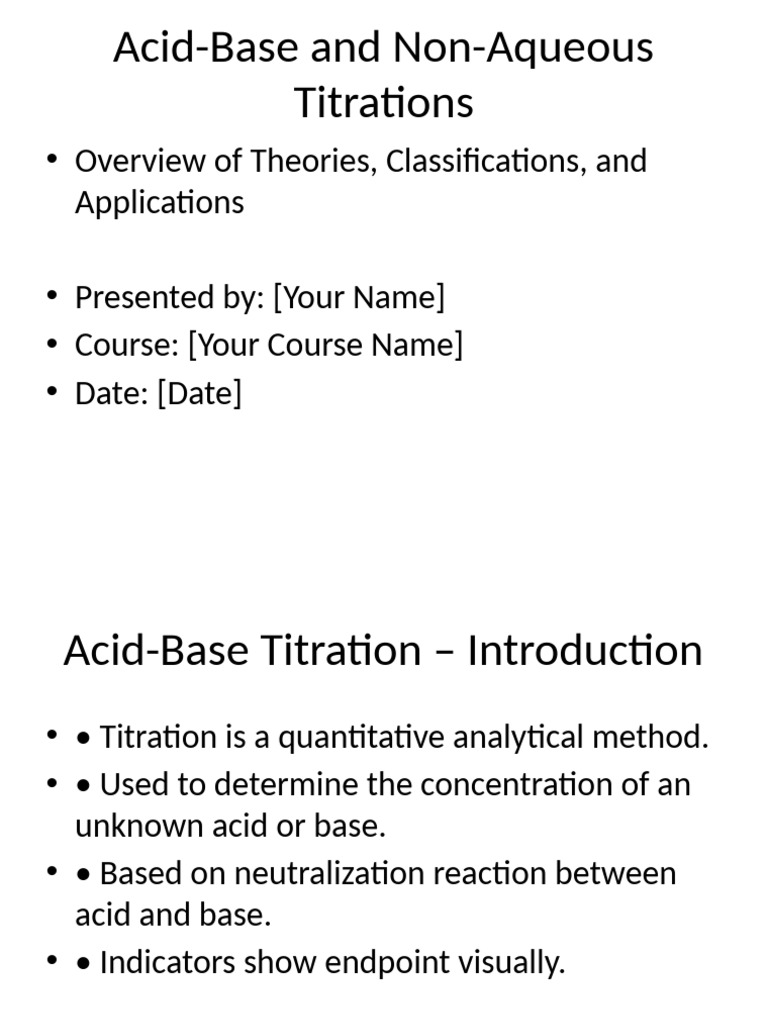 Acid Base and Non Aqueous Titrations PPT | PDF