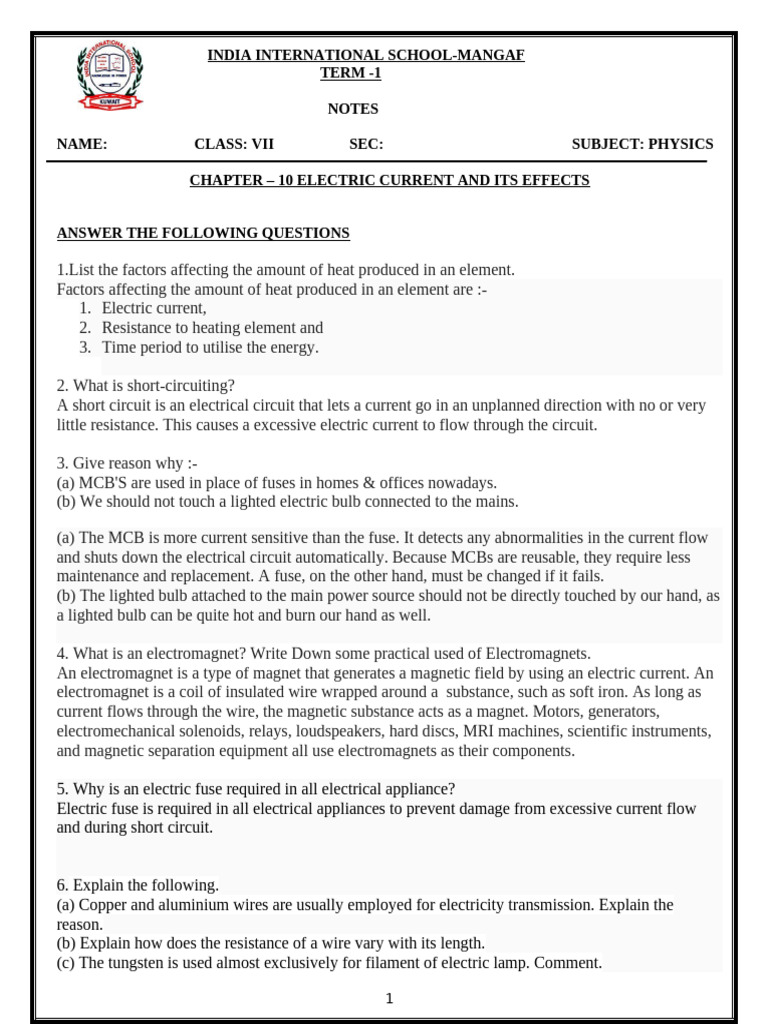 9856906C56.G7 Notes CH10 Electriccurrent | PDF | Wire | Electricity