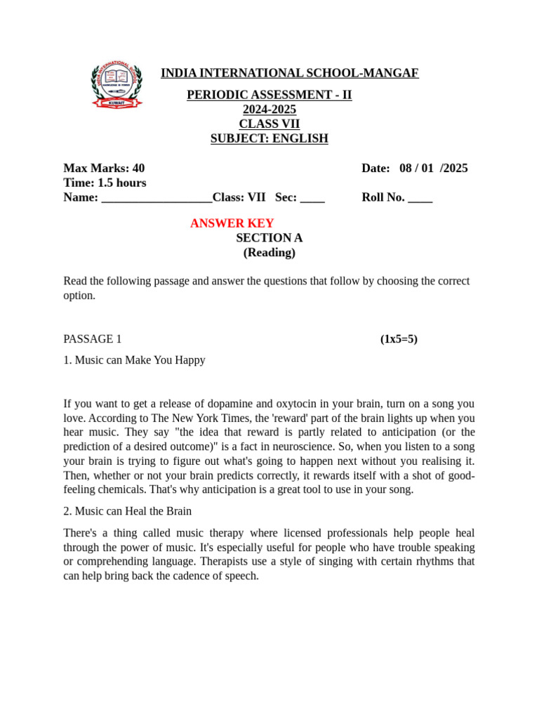 Iis W 7 ANS KEY PA2 - ENGLISH | PDF | Memory | Adventure