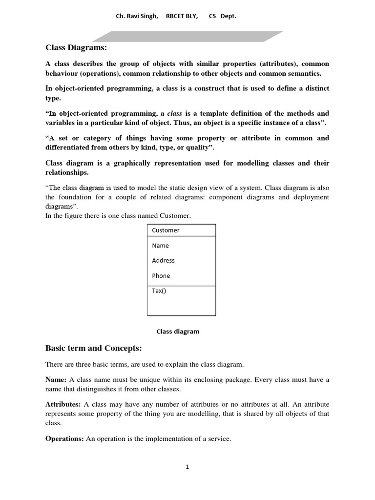 Object Oriented Techniques Unit 2 By Dr. Choudhary Ravi Singh | PDF | Class (Computer ...