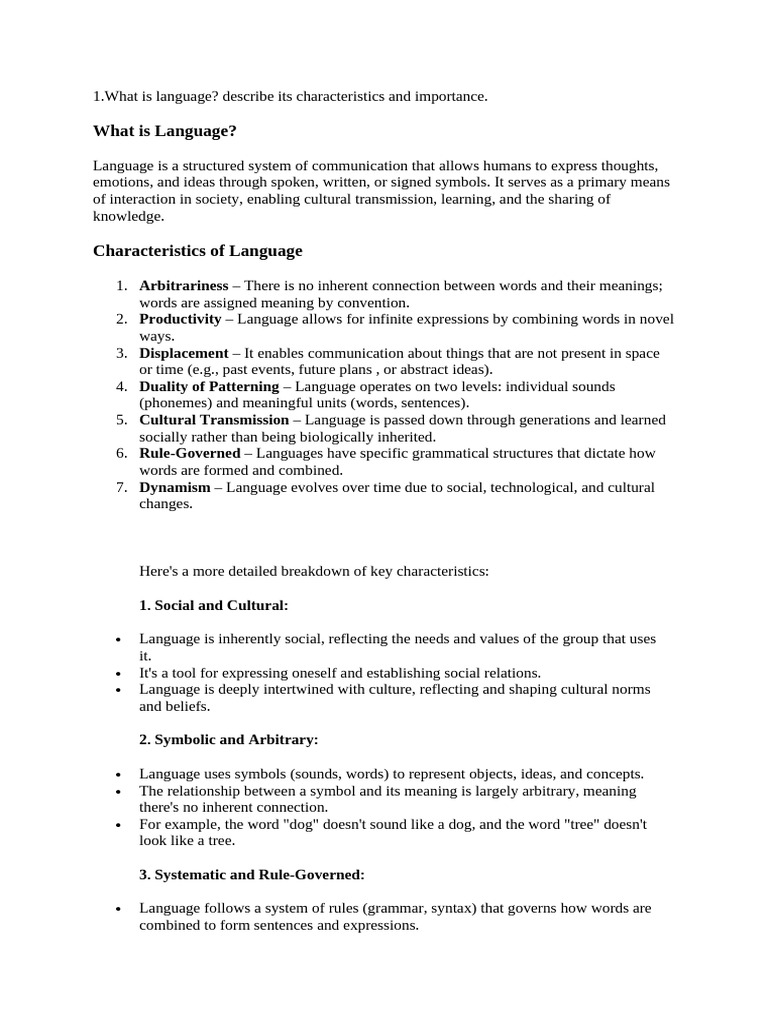 Characteristics and Importance of Language | PDF | Experience | Concept