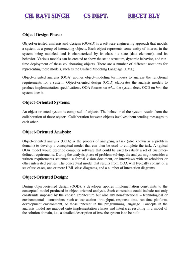 Object Oriented Techniques Unit 3 by Dr. Choudhary Ravi Singh | PDF | Conceptual Model | Class ...