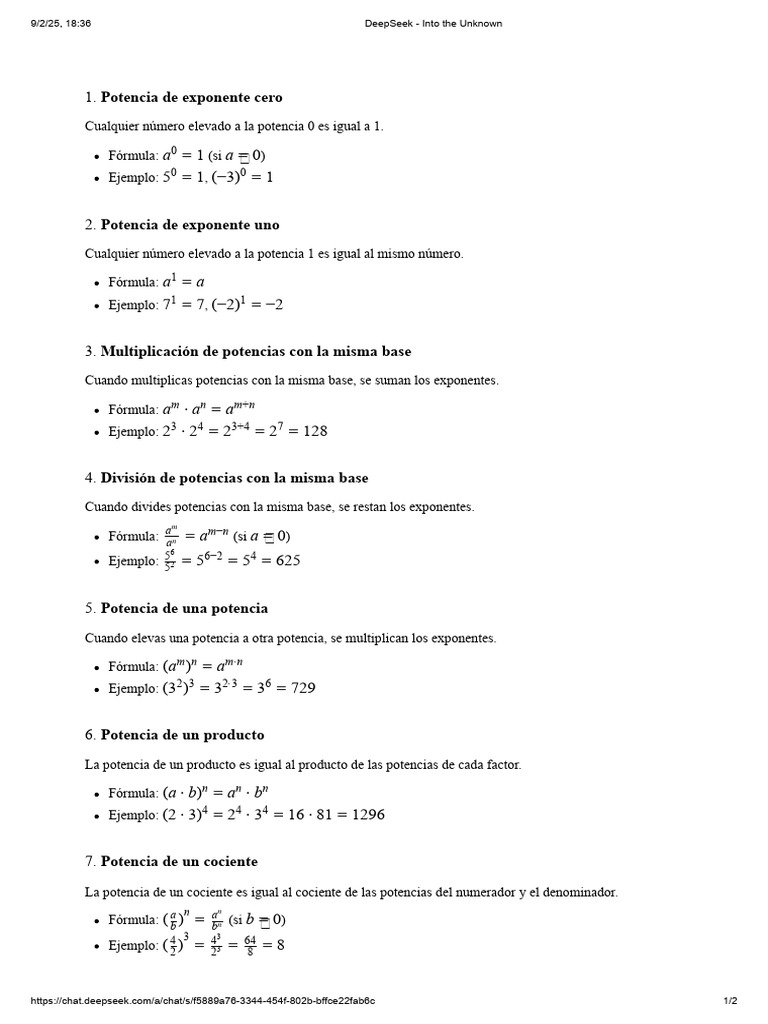 Propiedades de Las Potencias | PDF | Exponenciación | División (Matemáticas)