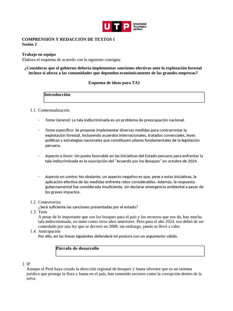 Esquema para TA1 Avanzado | PDF | Deforestación | Los bosques