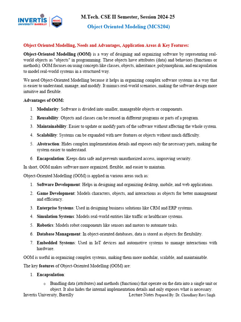 Object Oriented Modeling (MCS204) by Dr. Choudhary Ravi Singh | PDF | Inheritance (Object ...