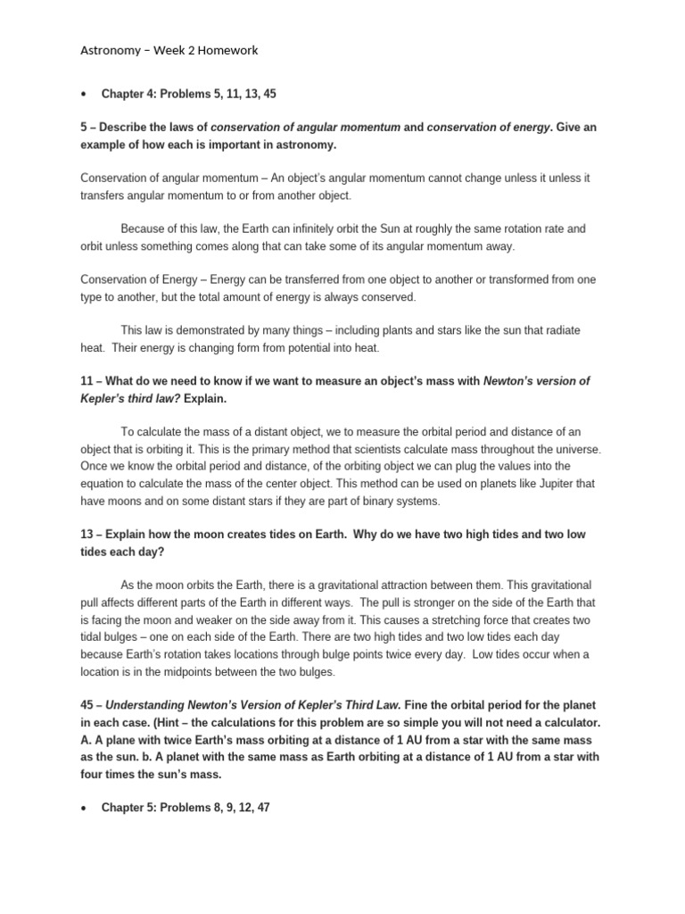 Backup of Astronomy - Week 2 - Homework | PDF | Orbit | Angular Momentum