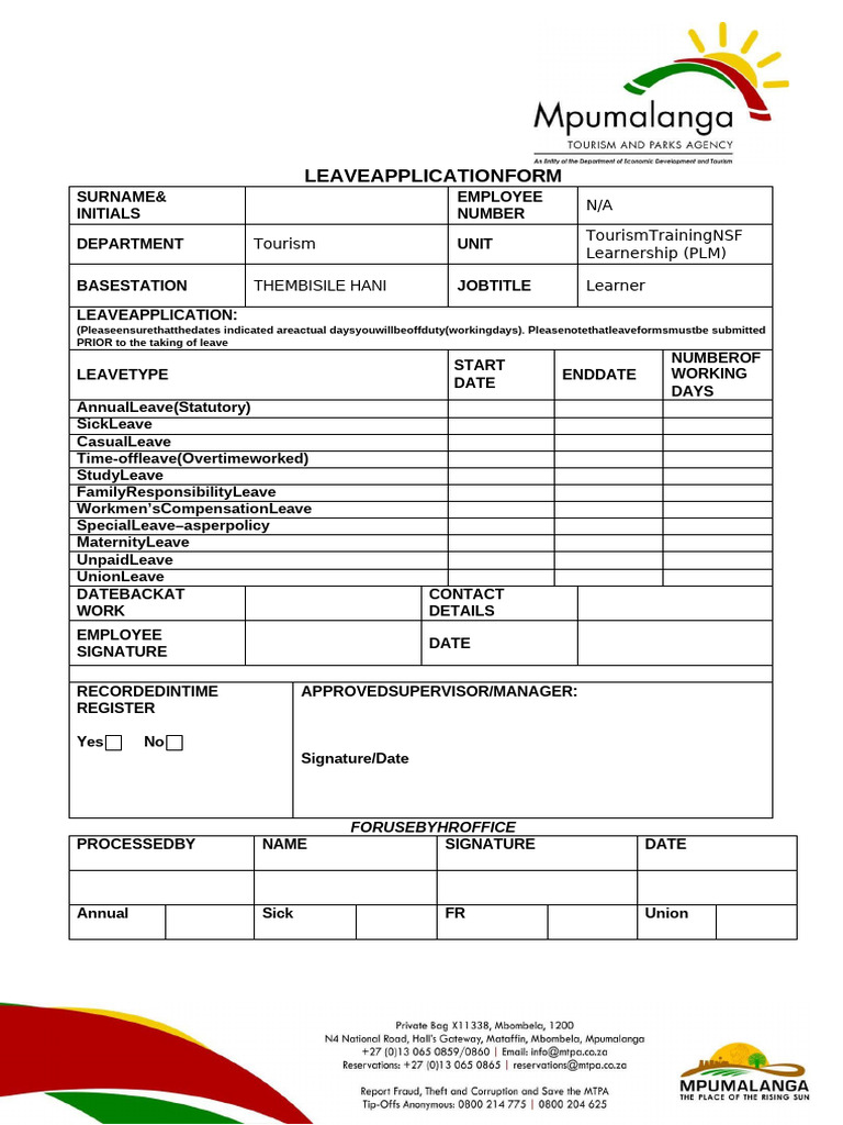 Leave Application Form for Employees | PDF