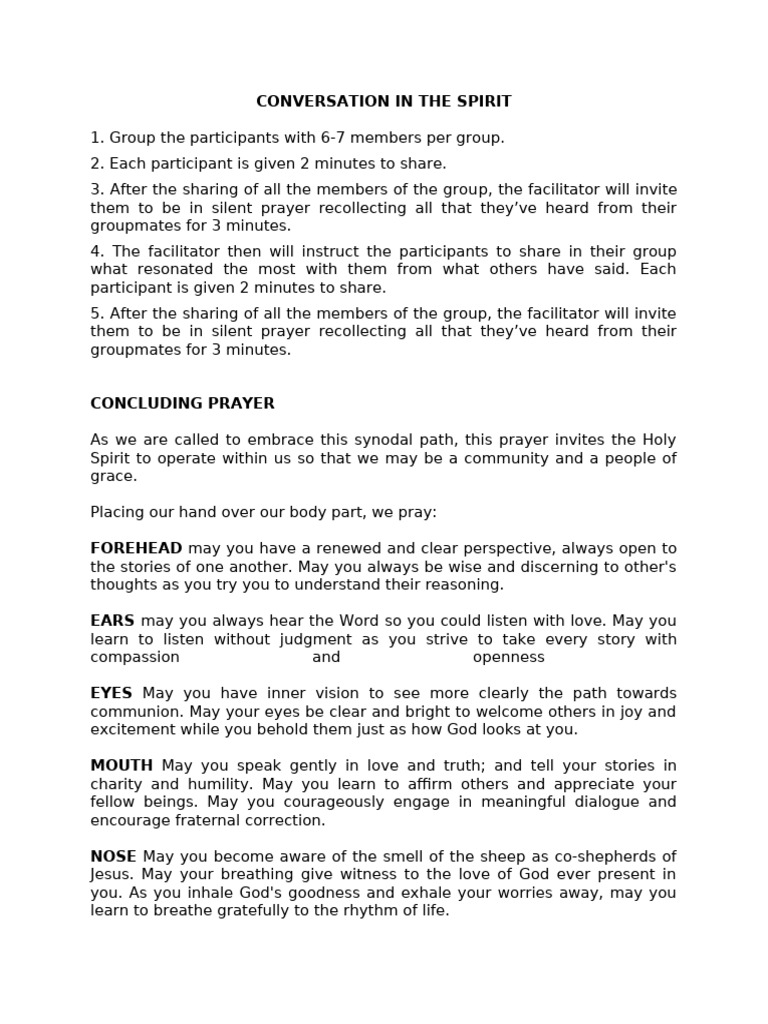 Prayerful Conversation in the Spirit | PDF | Prayer | Love