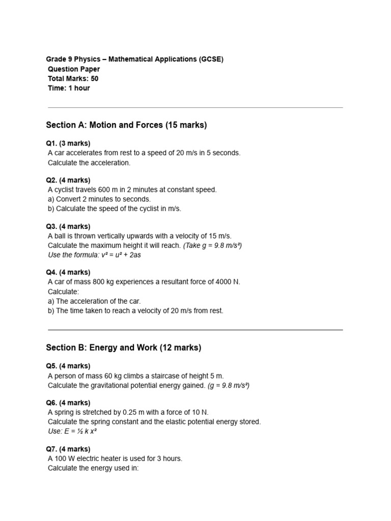 Grade 9 Physics - Mathematical Applications (GCSE) | PDF