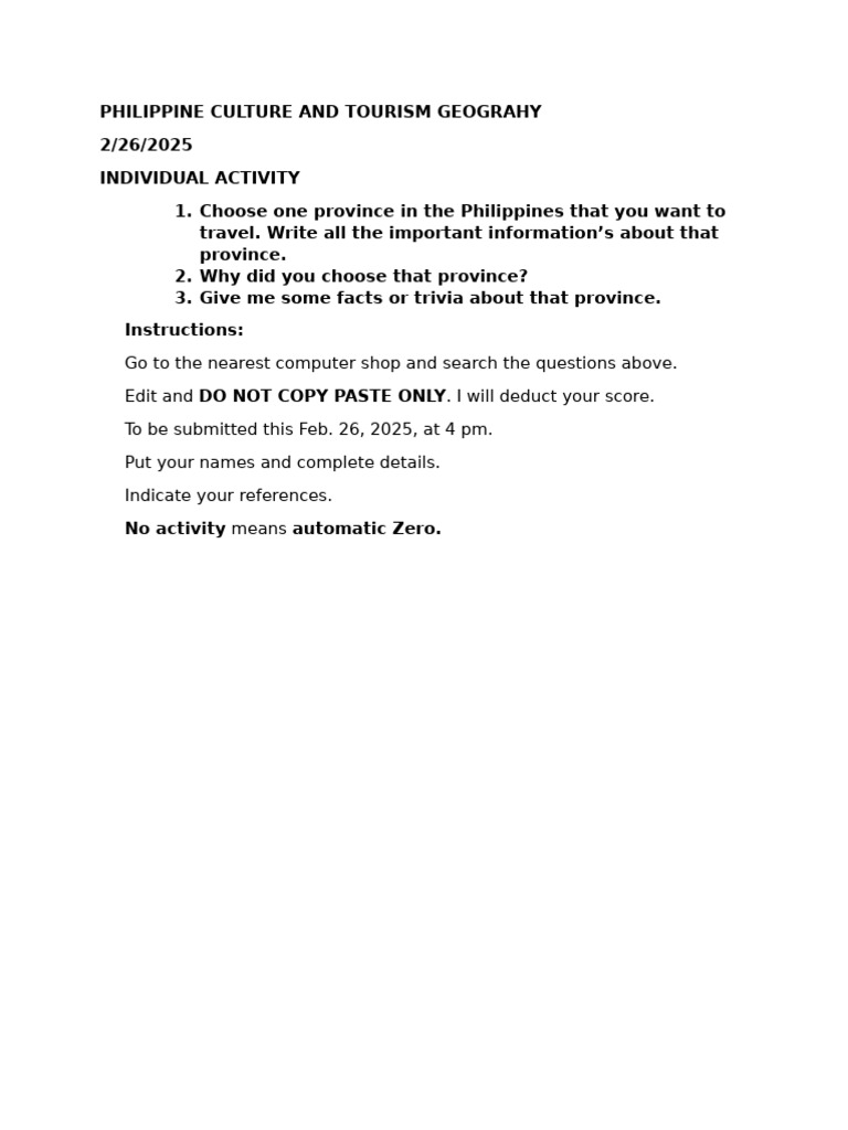 Activity 2 Philippine Culture and Tourism Geography | PDF