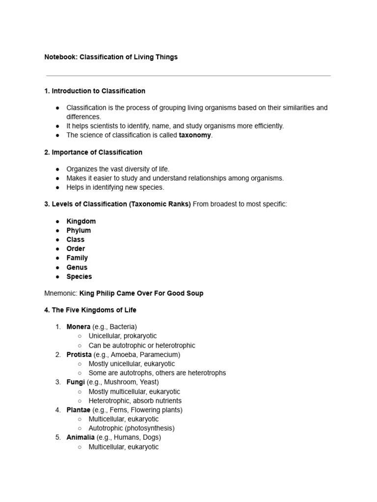 Notebook - Classification of Living Things | PDF | Organisms ...