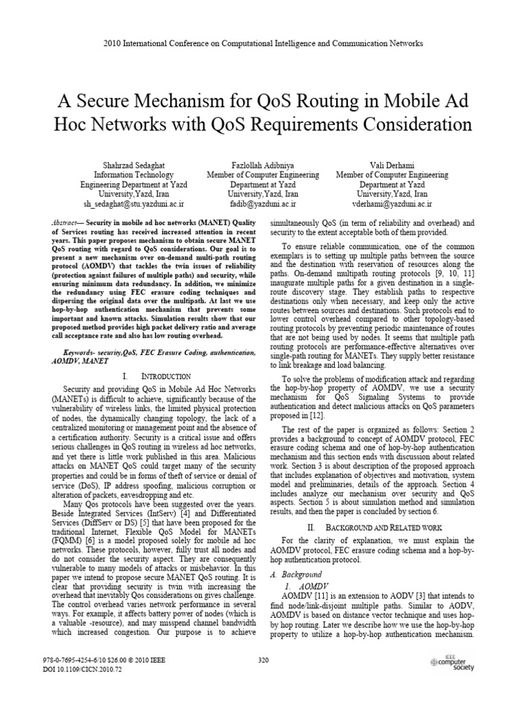 Secure QoS Routing in MANETs | PDF | Wireless Ad Hoc Network | Routing