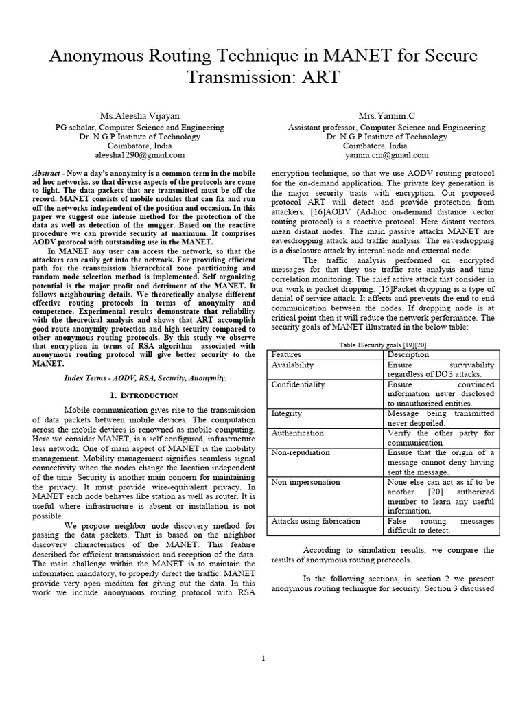Anonymous Routing Technique in Manet For Secure Transmission | PDF | Wireless Ad Hoc Network ...