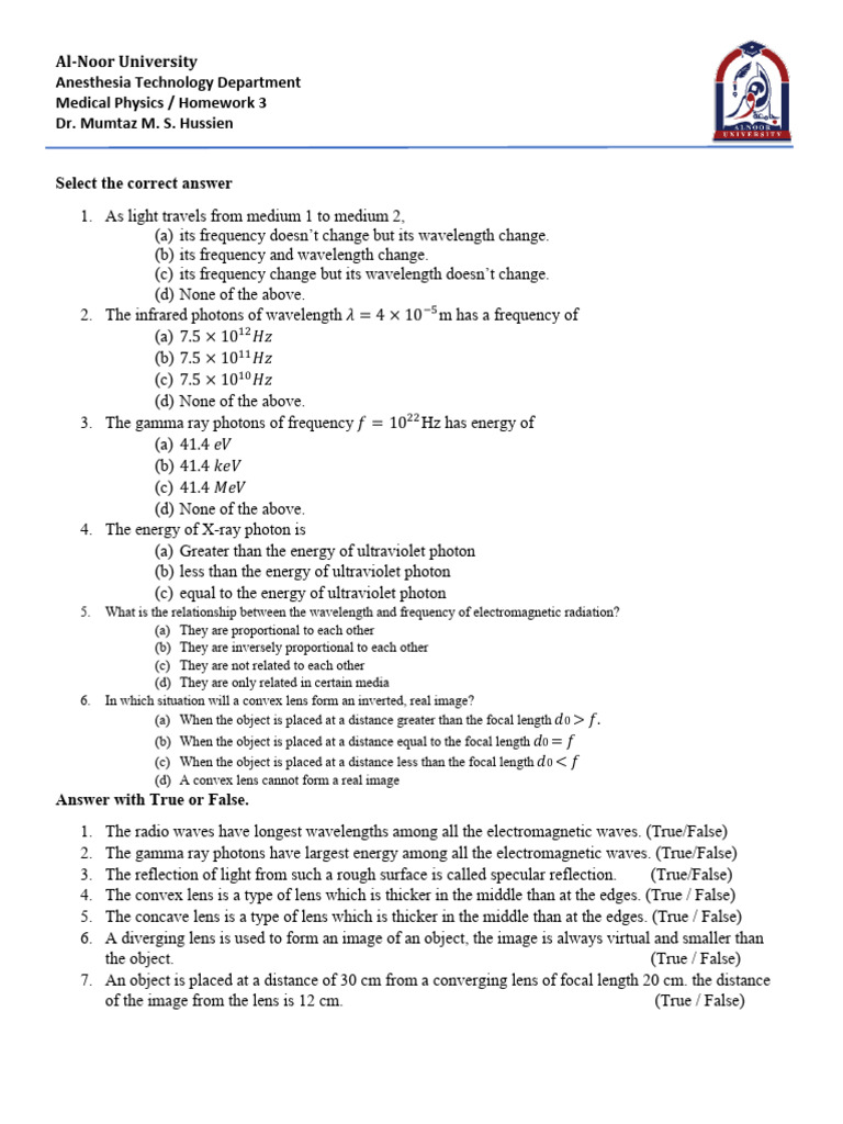 Lec 3 HW 3 638782370364161029 | PDF | Frequency | Wavelength
