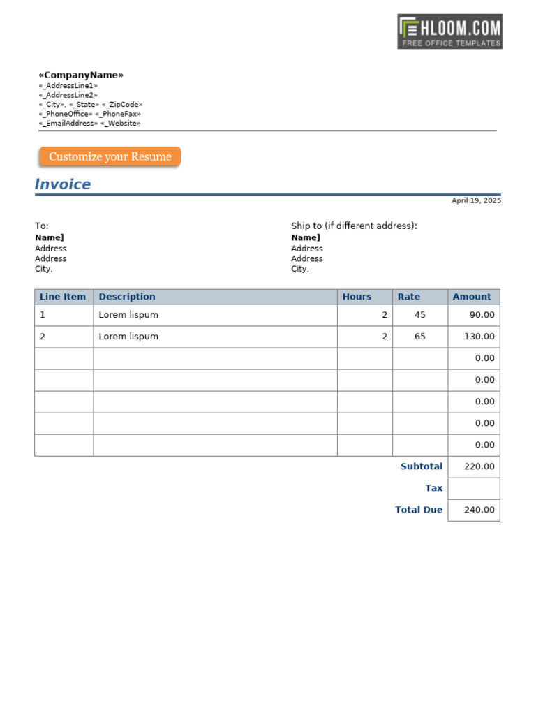 Sample of Invoice Template For Word | PDF