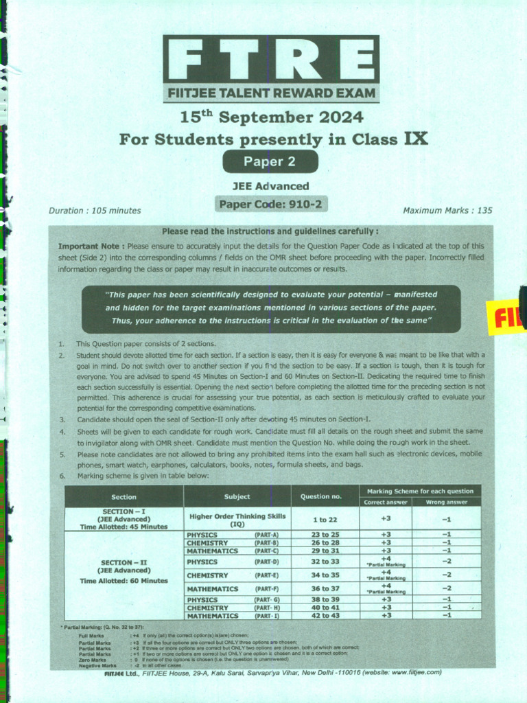 FTRE Class - 9th (Paper - 2) | PDF