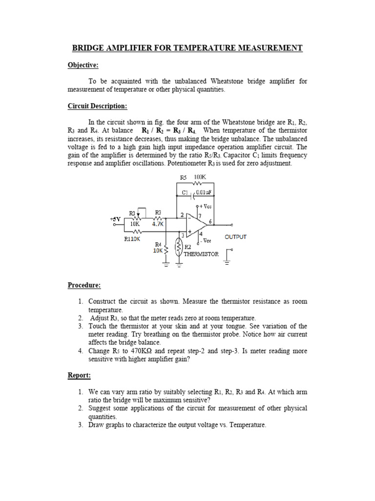 Wheatstone Bridge Amplifier for Temperature | PDF