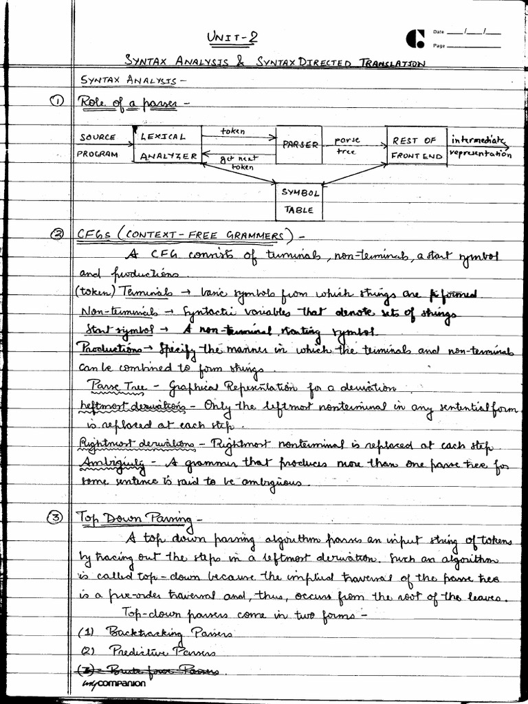 Notes Cs 701 Compiler Design Unit 2 | PDF