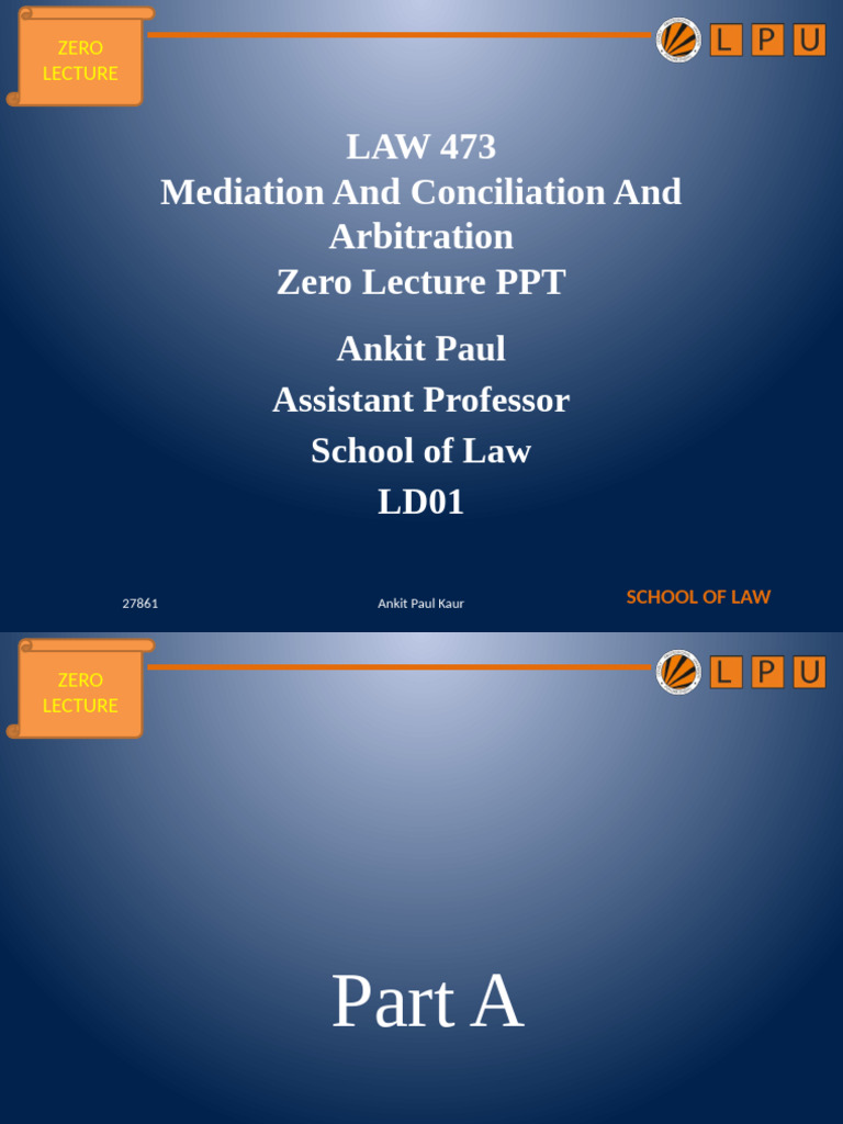 Zero Lecture PPT of LAW 473 | PDF | Alternative Dispute Resolution | Mediation