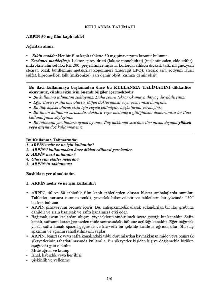 Arpin 50 MG Film Kapli Tablet KT | PDF
