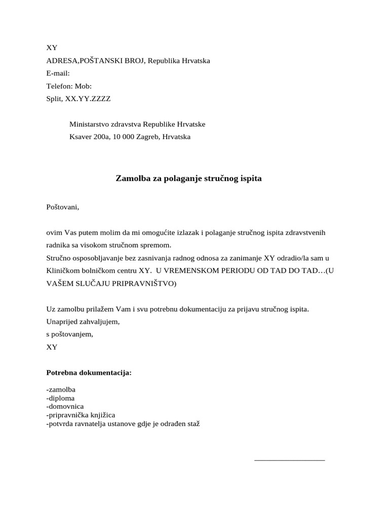 Zamolba Za Stručni | PDF