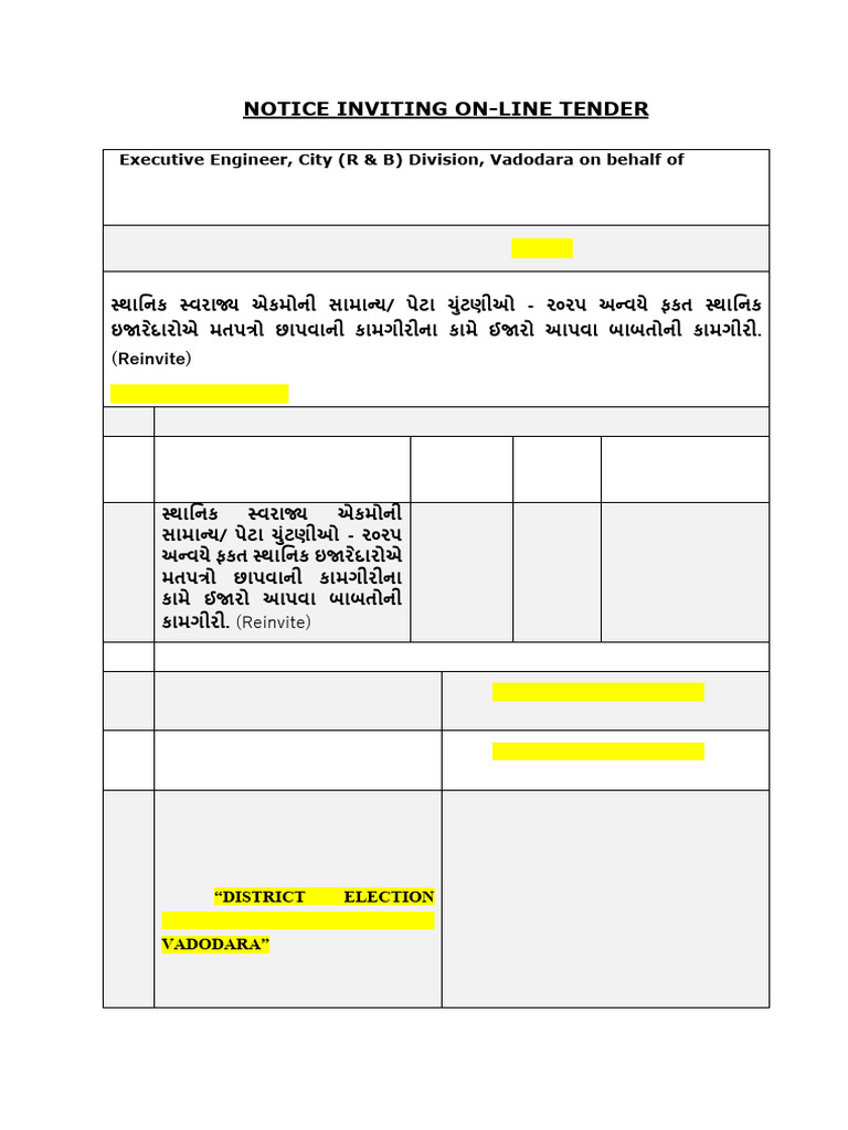 E Tender Notice - Election Ballot Paper - Reinvite | PDF