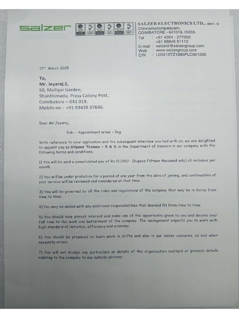 Appointment Letter | PDF