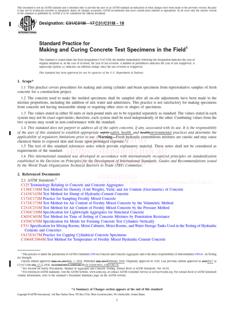 Astm C31 C31M 18 | PDF | Concrete | Cement