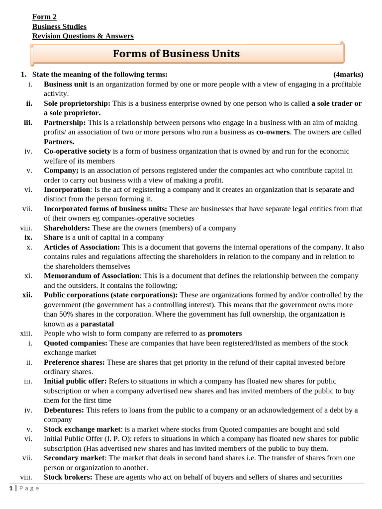 Business Units: Types & Key Concepts | PDF | Partnership | Sole ...