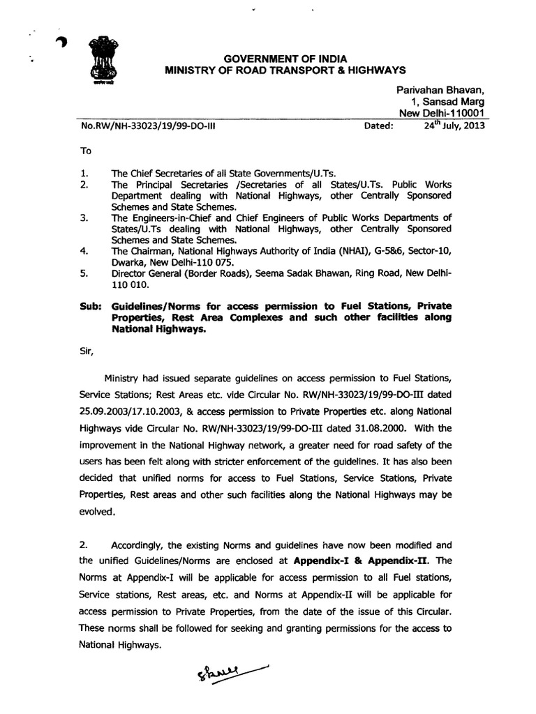 MoRTH Circular 24-07-2013 | PDF