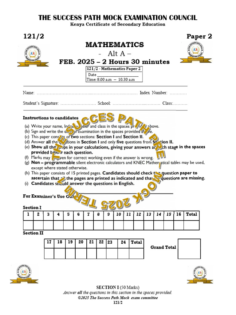 Pre-Mock Mathematics Pp2 Qs 2025 | PDF | Circle | Equations