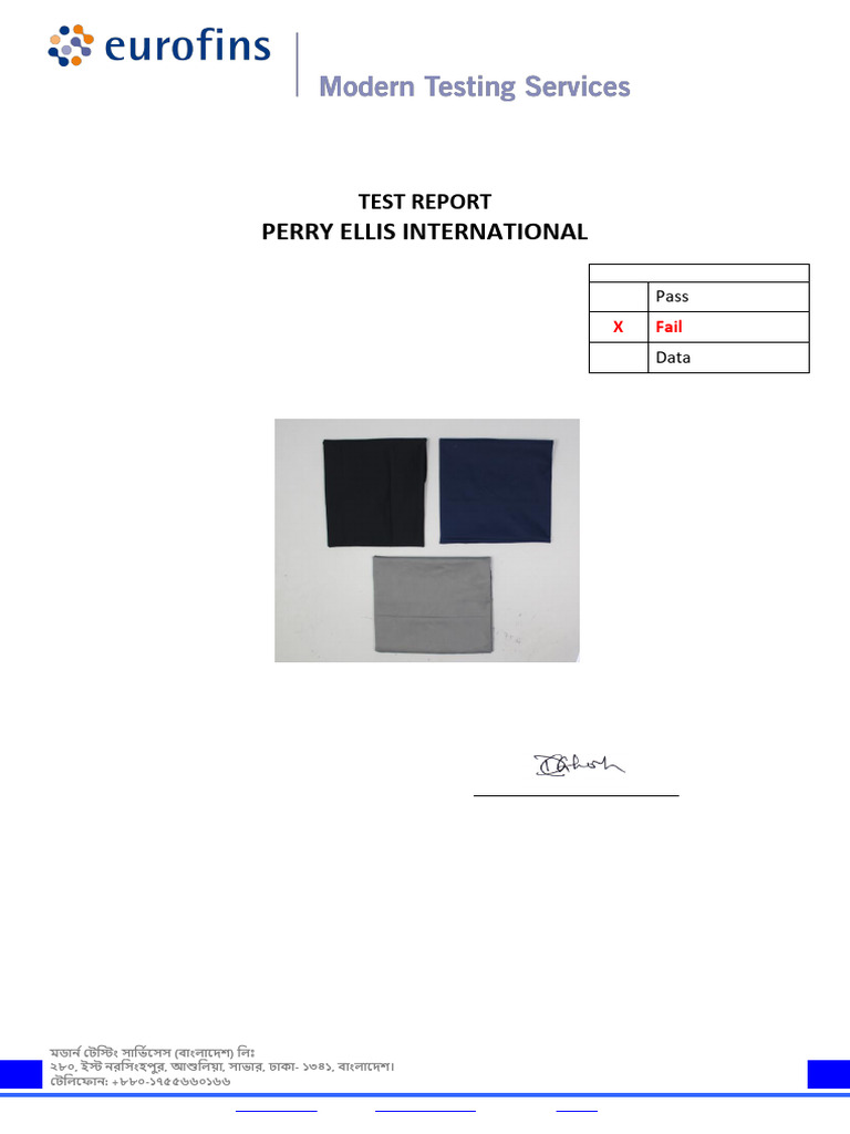 Perry Ellis Test Report - Bangladesh | PDF | Textiles | Yarn