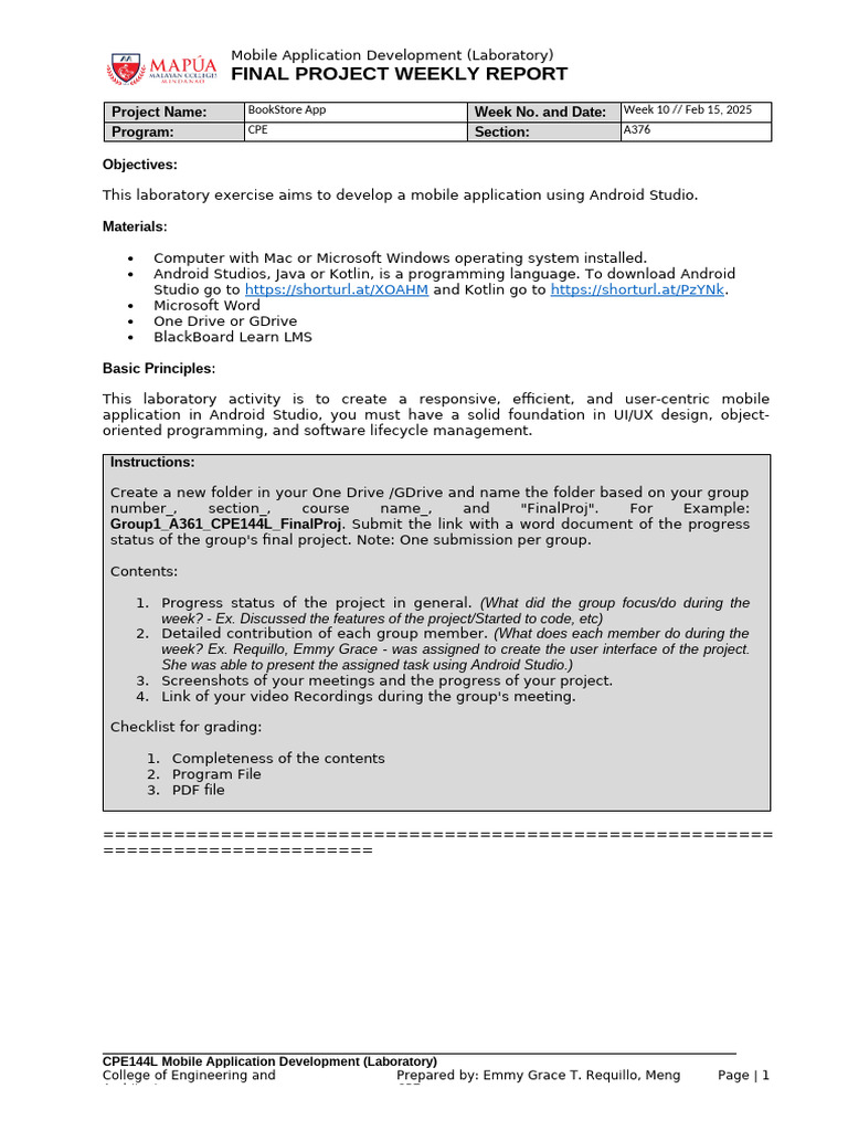 CPE144L Week 10 Progress Report | PDF | Android (Operating System) | Software Engineering