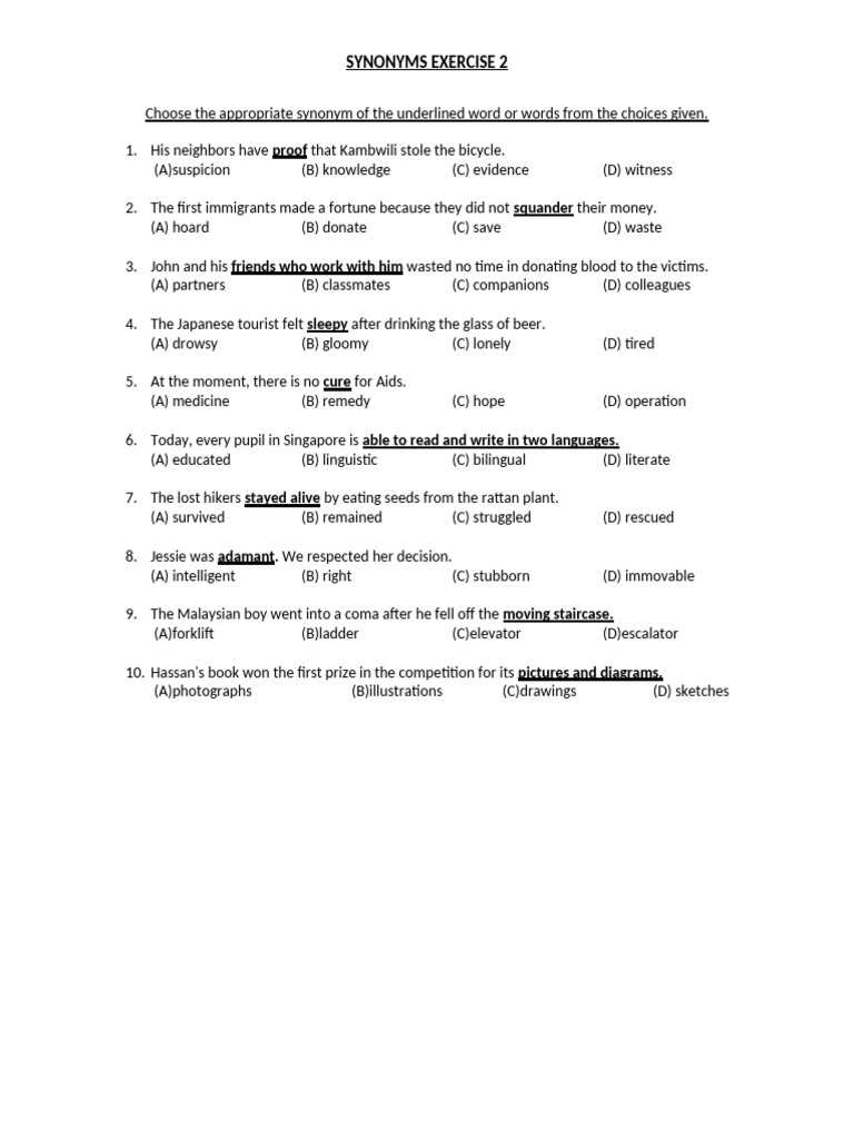 Synonyms Exercise 2 | PDF