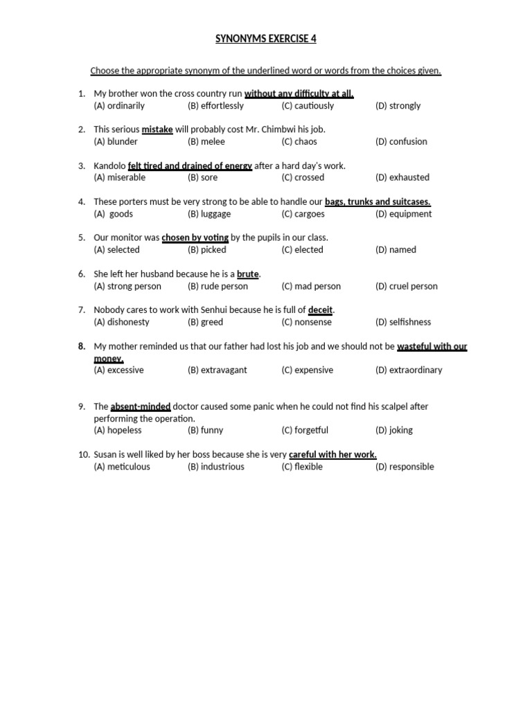Synonyms Exercise 4 | PDF