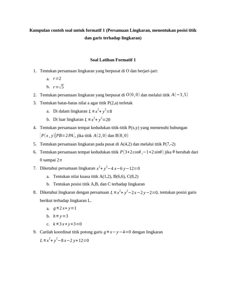 Soal Latihan Formatif 1 | PDF
