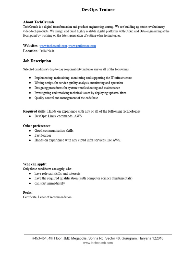 JD (DevOps Trainee) | PDF