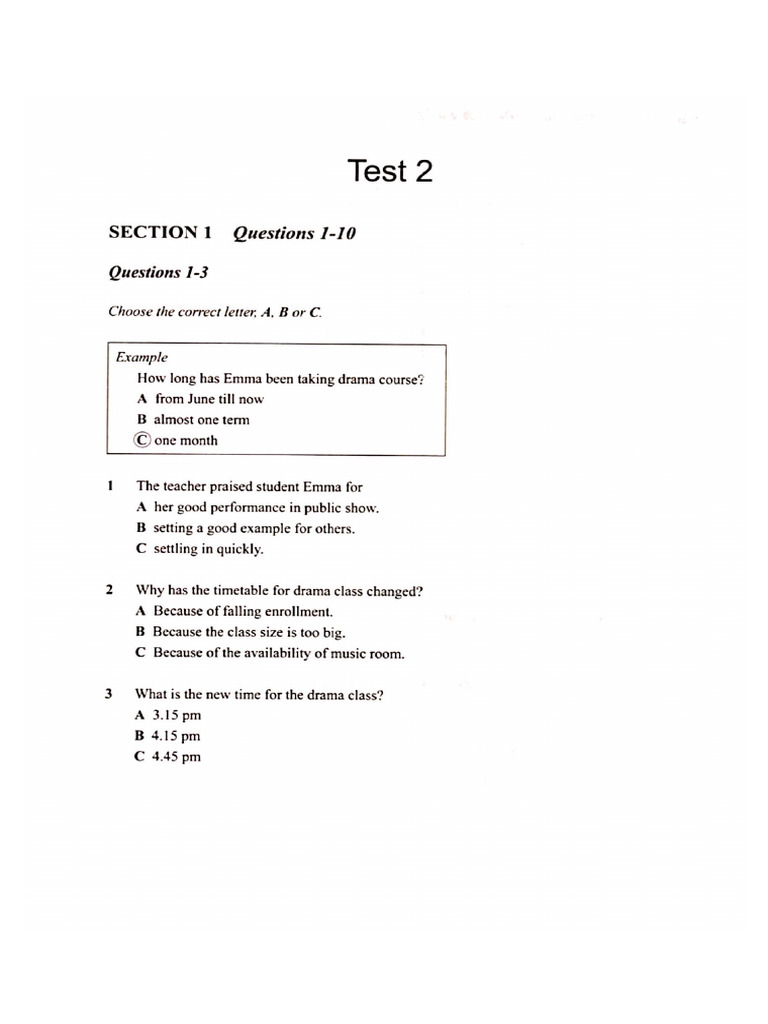 Ielts Listening Test 2 Questions Pdf