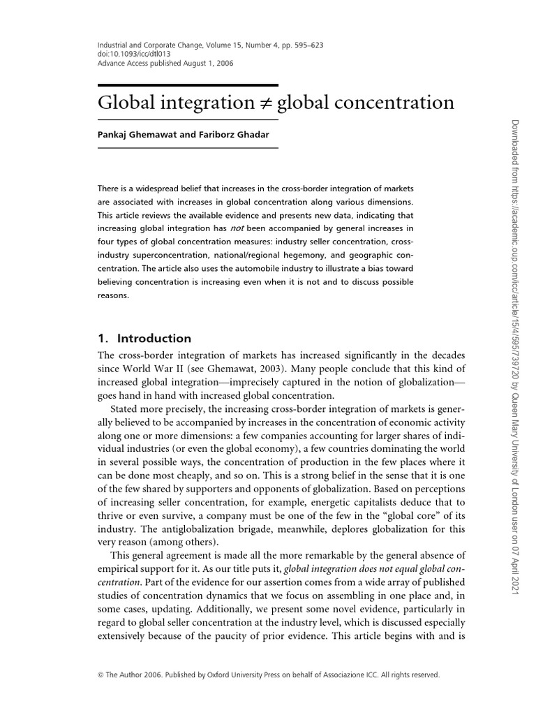 Global Concentration (Ghemawat and Ghadar, 2006) | PDF | Comparative ...