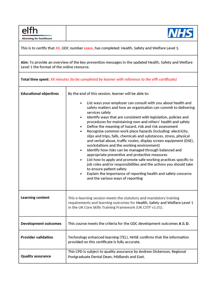 Health and Safety CPD Certification | PDF | Occupational Safety And ...