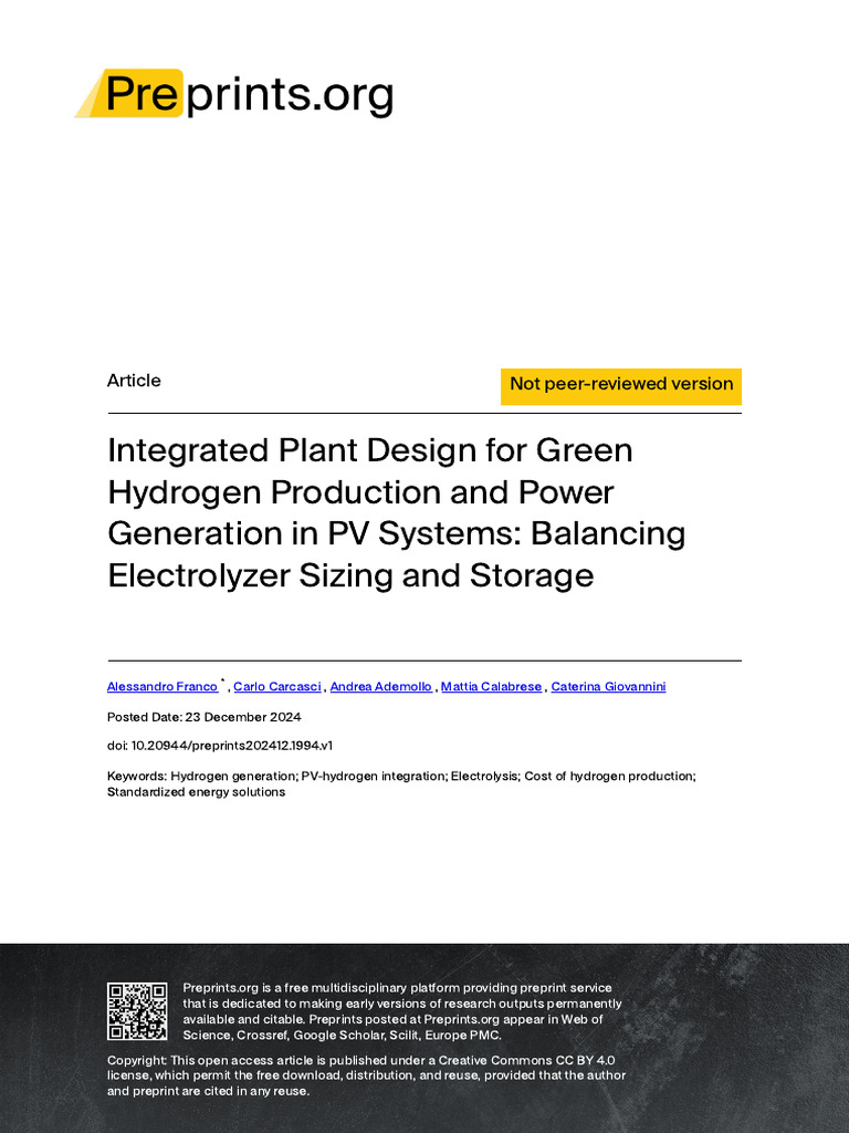 Integrated Plant Design For Green Hydrogen Production and Power ...