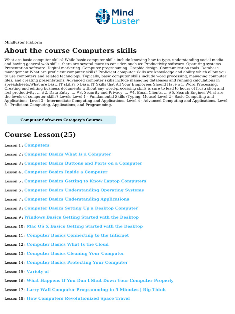 Computers Skills Course Content | PDF | Microsoft Excel | Information ...