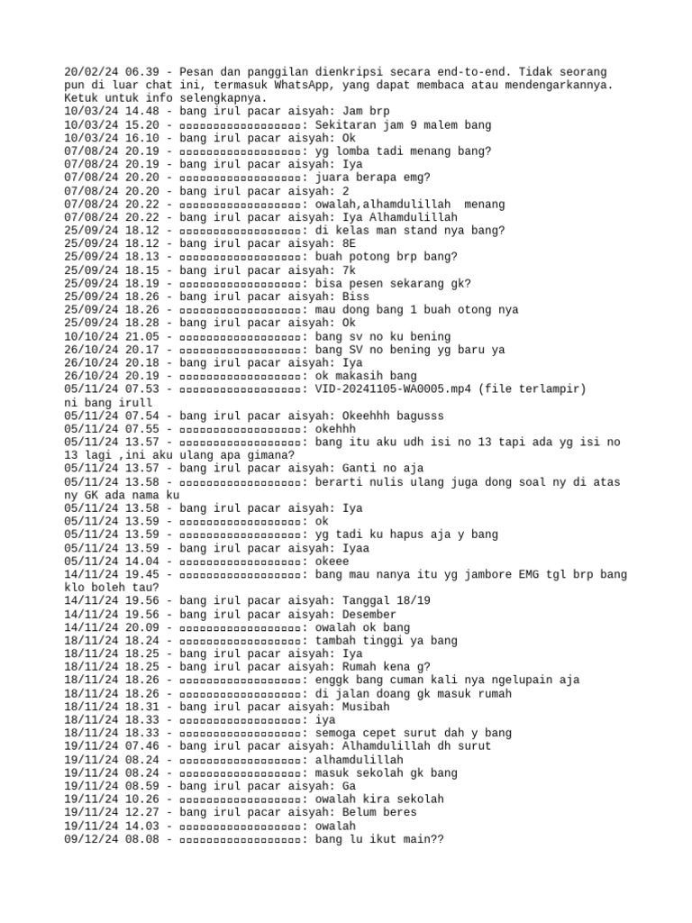 Chat WhatsApp Dengan Bang Irul Pacar Aisyah | PDF