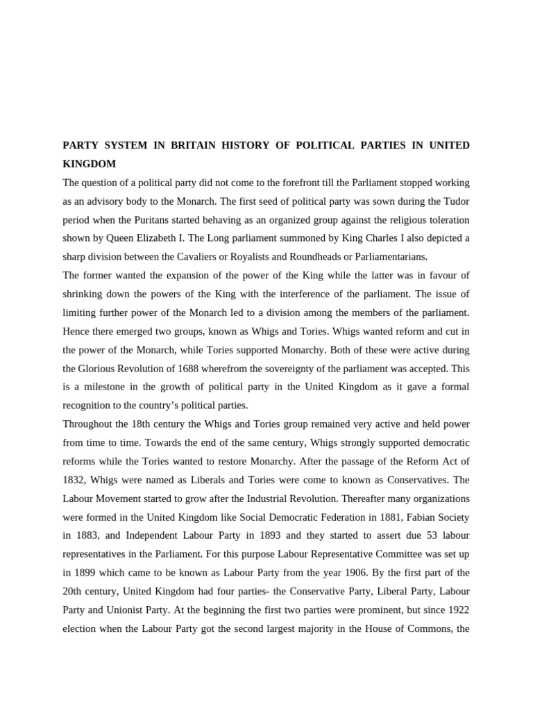 Evolution of Britain's Party System | PDF | Conservative Party (Uk ...