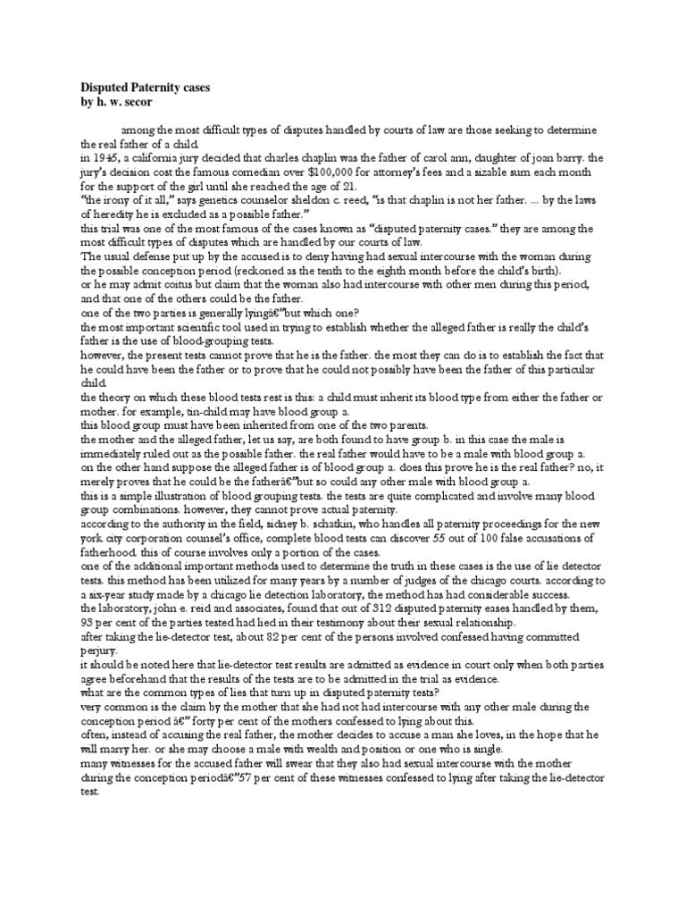 Disputed Paternity Cases | PDF | Polygraph | Evidence