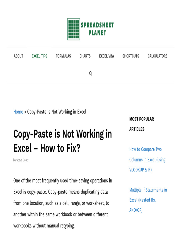 Copy-Paste Is Not Working in Excel - How To Fix | PDF