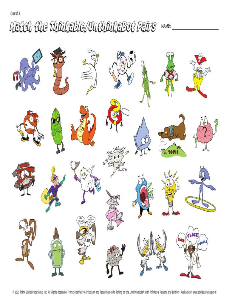 Quest 3 Think Sheet-Match The Thinkable UnthinkaBot Pairs | PDF