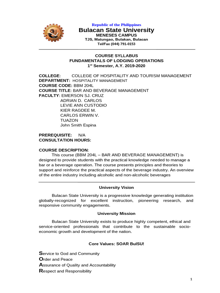 Bar and Beverage Management Syllabus | PDF | Wine | Cocktails