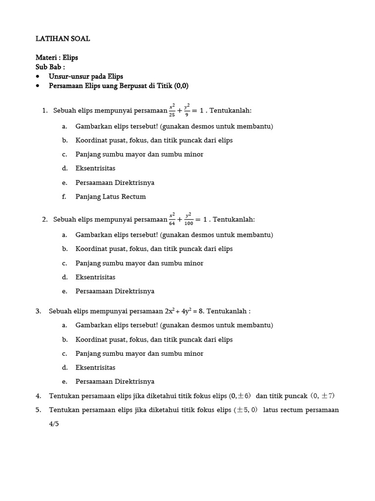 Latihan Soal Elips 1 | PDF